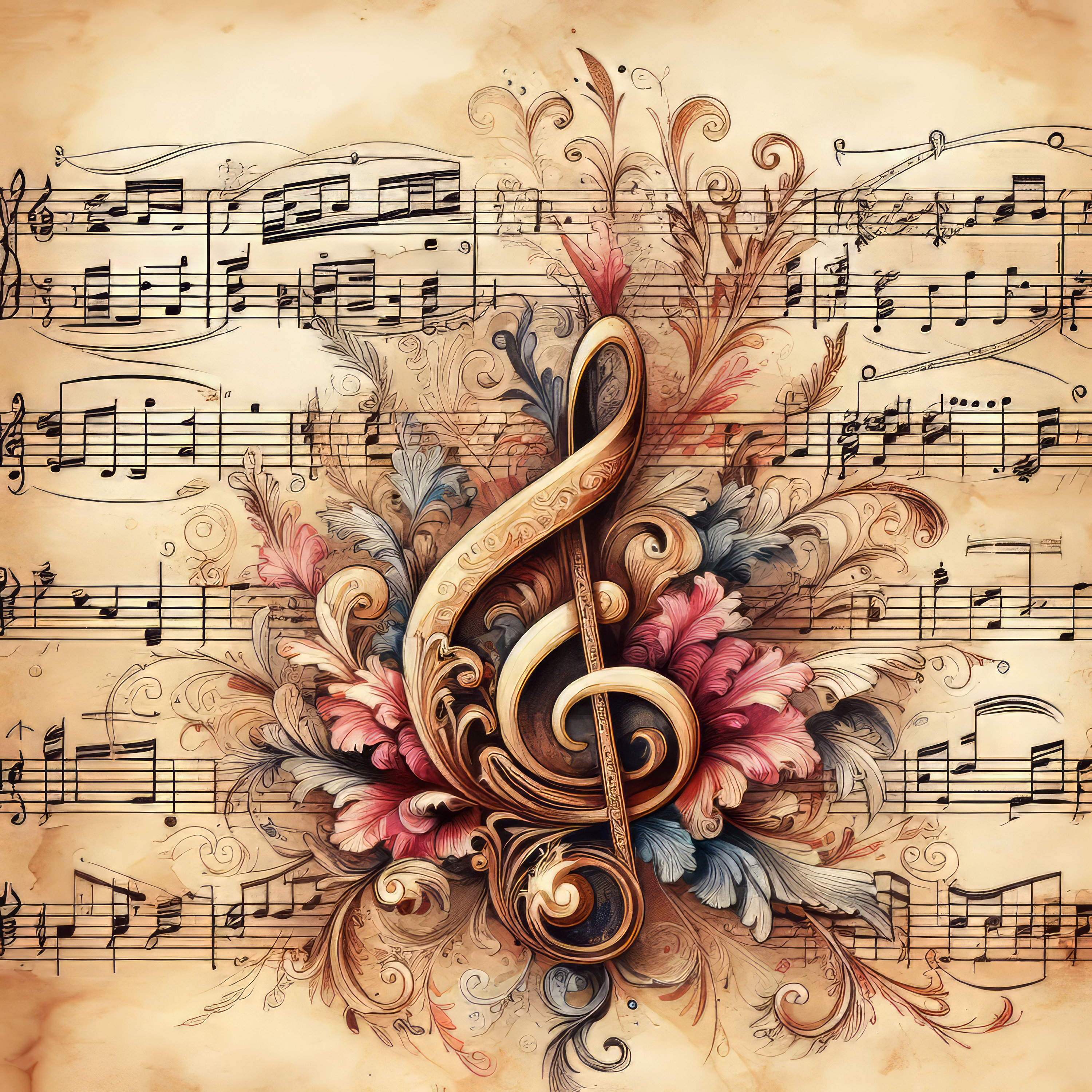 Vintage Sheet Music Clip Art 10 High Res Watercolor Jpgs for Junk ...