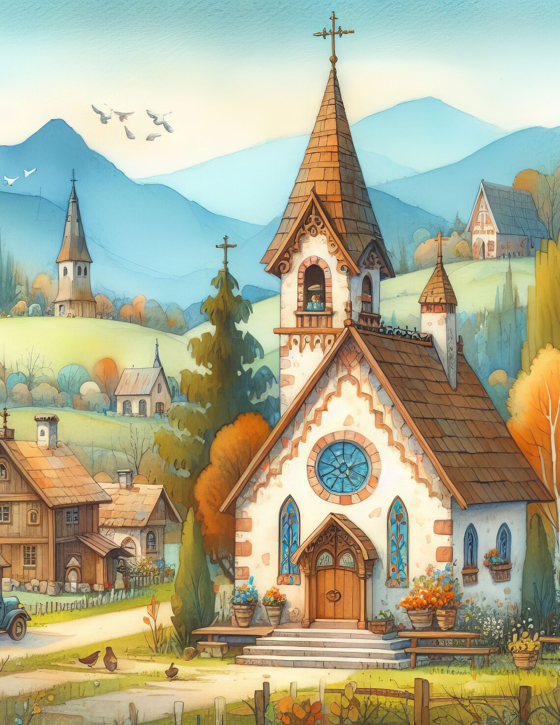 Country Church Clip Art Kit 10 High Res Watercolor Jpgs for Junk ...