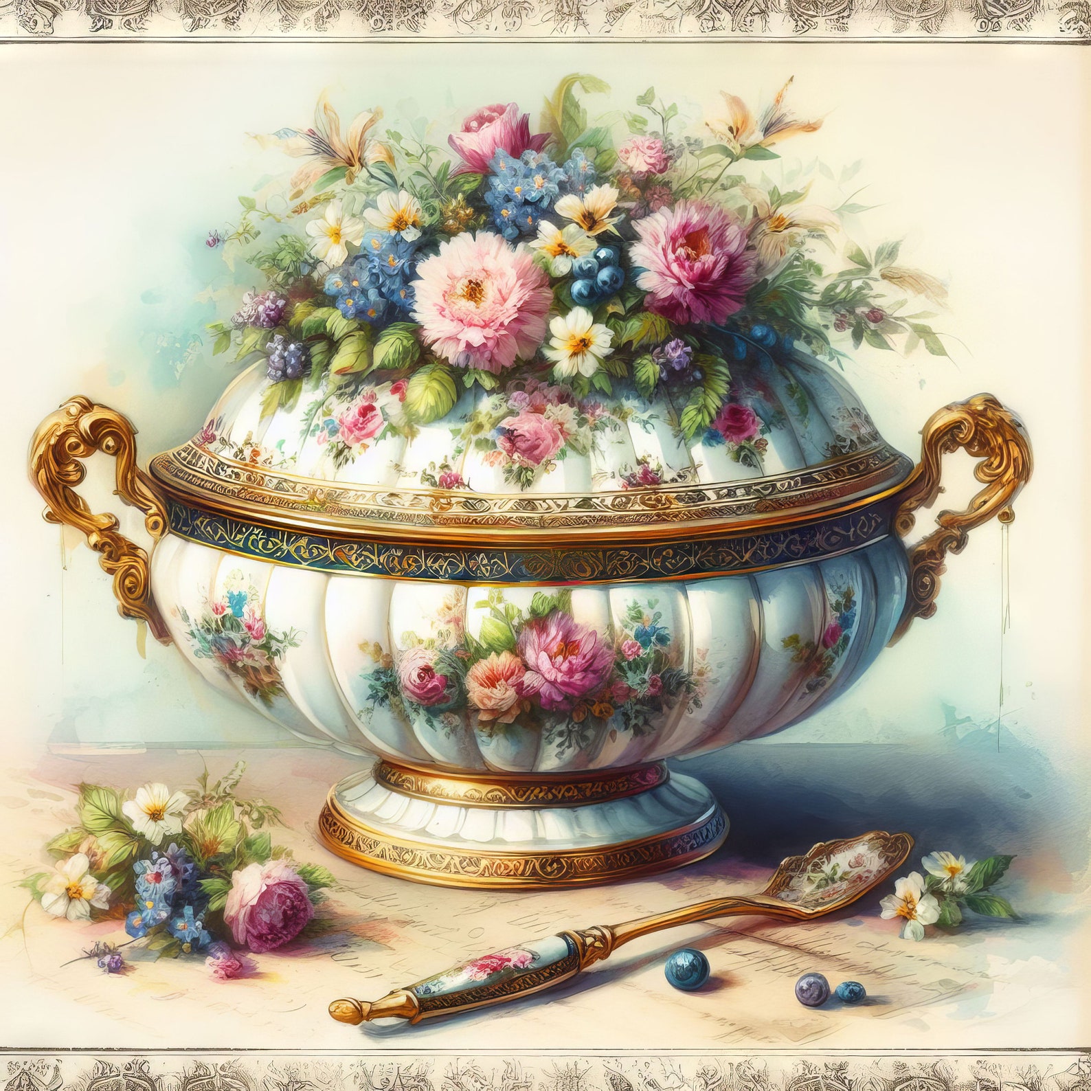 Victorian Tureen: Clip Art, 10 High Res Watercolor Jpgs, Junk ...