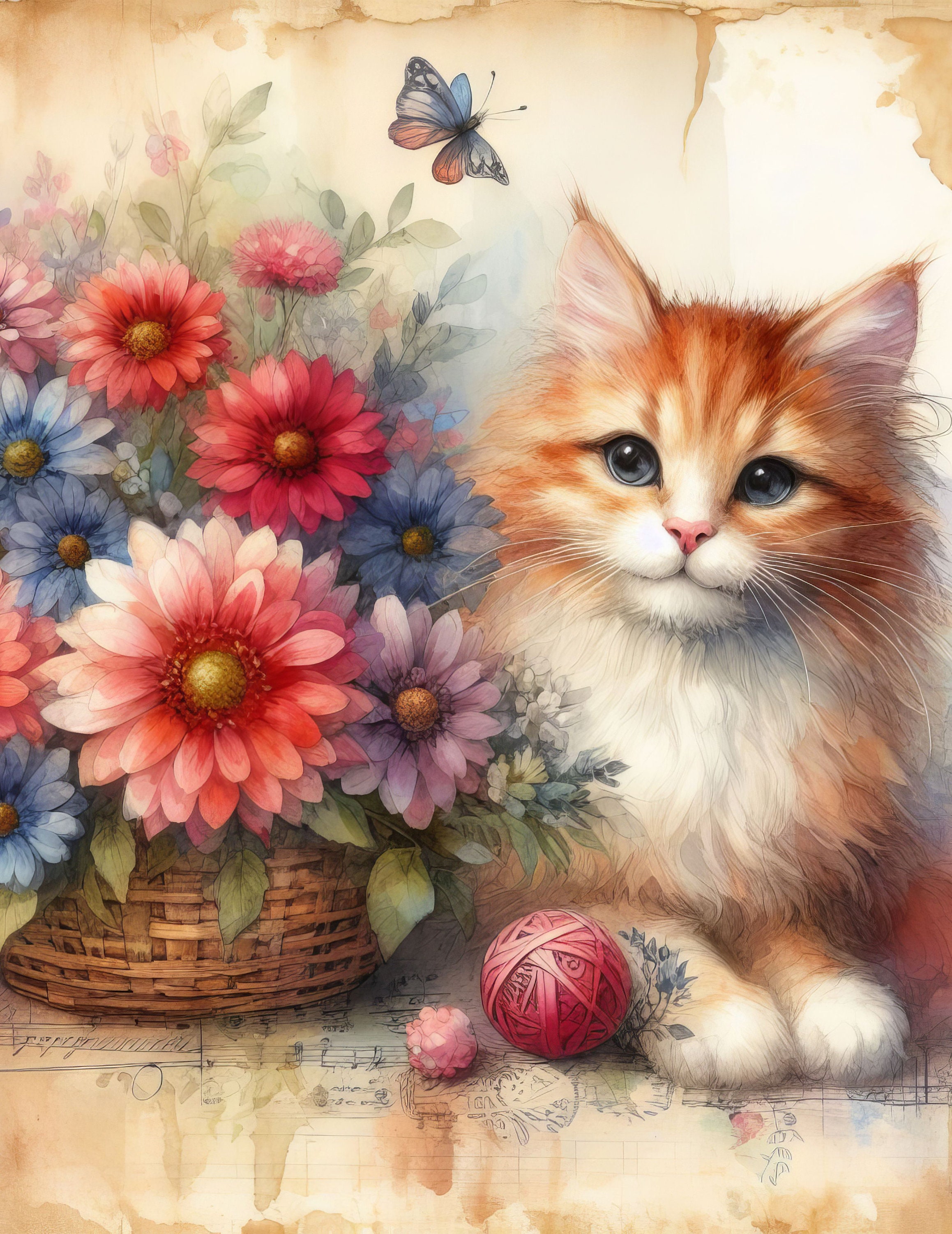 Orange Tabby Cat: 10 High Res Watercolor Jpgs, Junk Journaling ...
