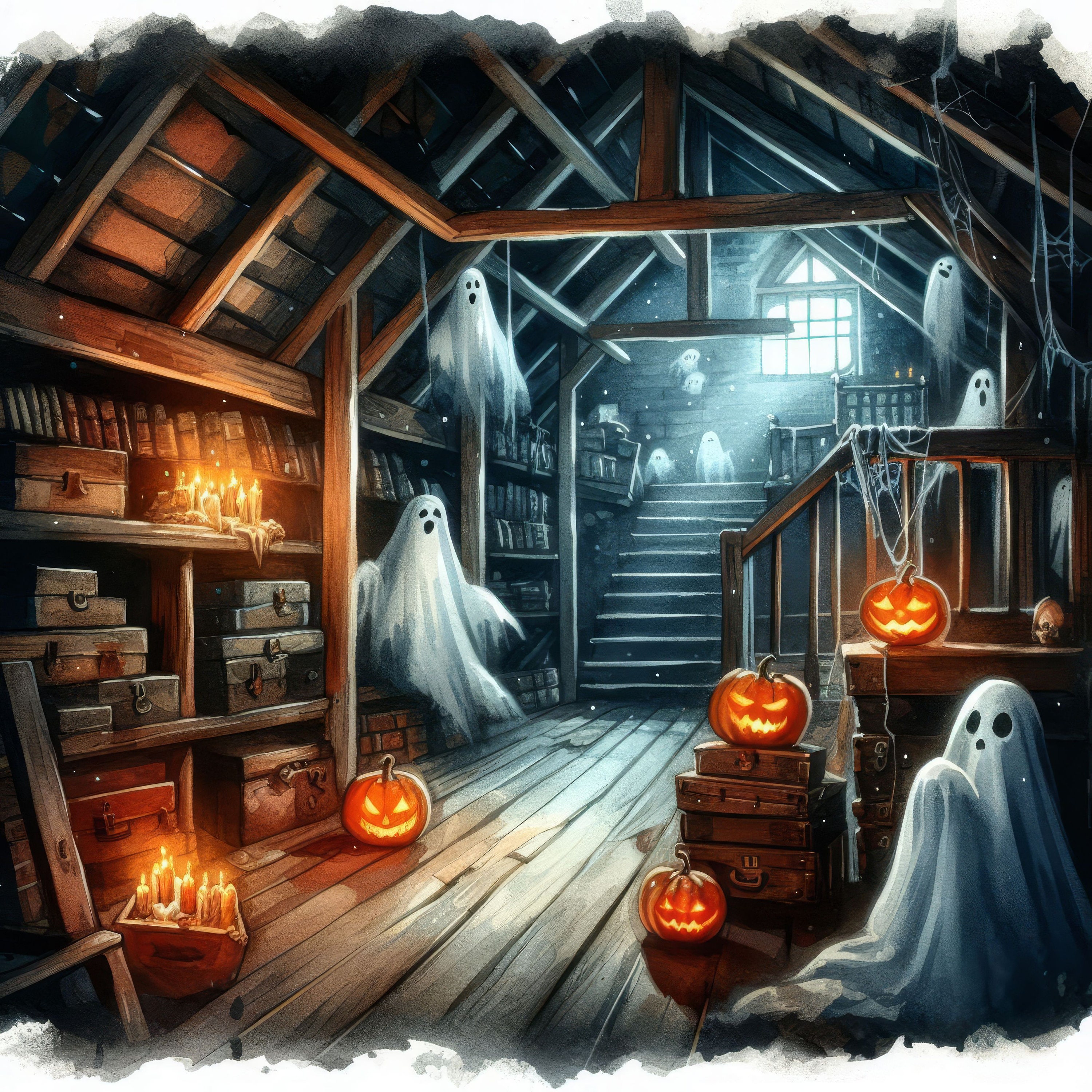 Haunted Attic: Clip Art, 10 High Res Watercolor Jpgs, Junk Journaling ...