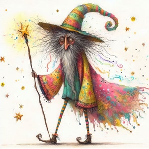 Quirky Wizard: Clip Art, 10 High Res Watercolor Jpgs, Junk Journaling ...