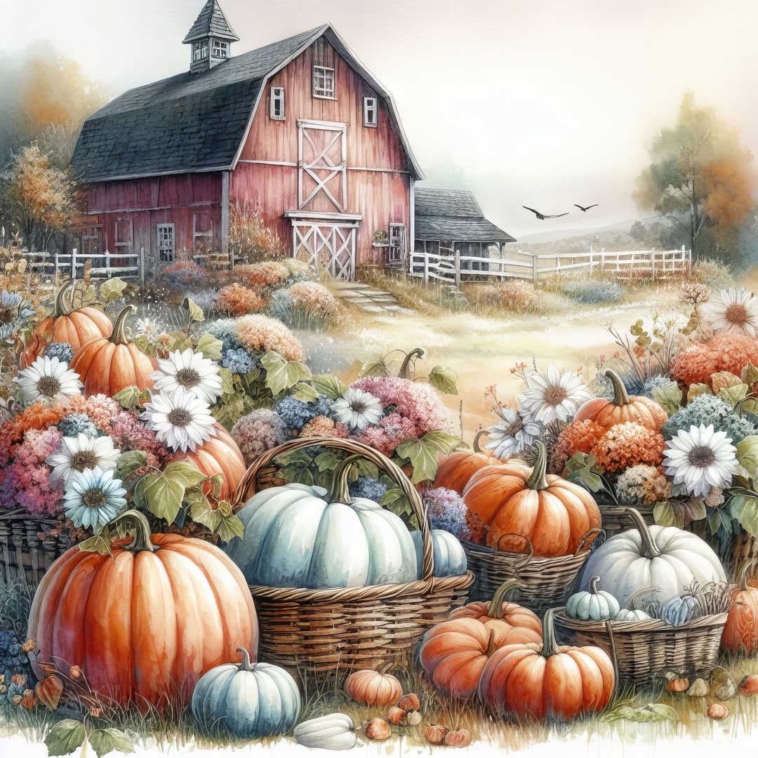 Pumpkin Patch Clip Art 10 High Res Watercolor Jpgs for Junk Journaling ...