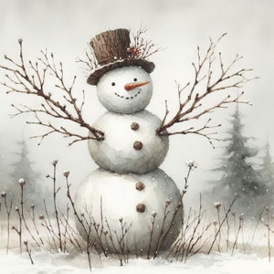 Rustic Snowman Clip Art 10 High Res Watercolor Jpgs for Junk Journaling ...