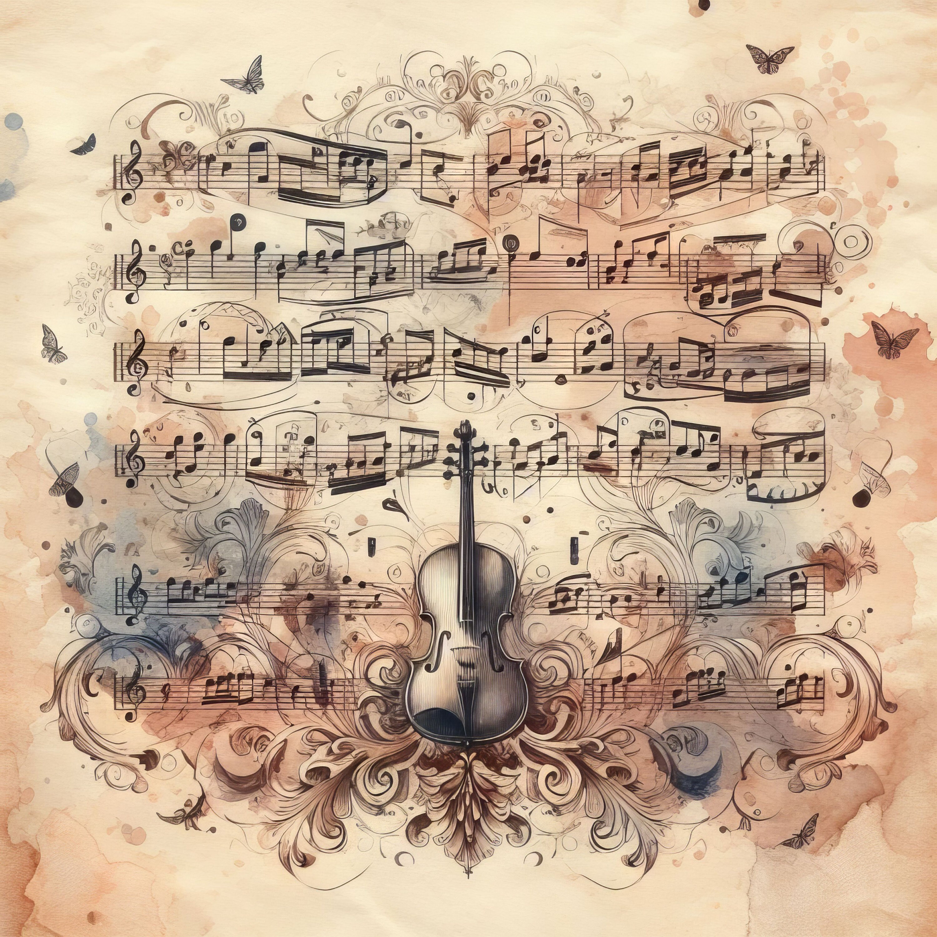 Vintage Sheet Music Clip Art 10 High Res Watercolor Jpgs for Junk ...