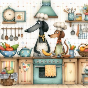 Dogs in the Kitchen: 10 High Res Watercolor Jpgs, Junk Journaling ...