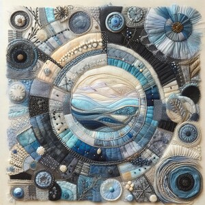 Blue Boho Fabric Collage: 10 High Res Watercolor Jpgs, Junk Journaling ...
