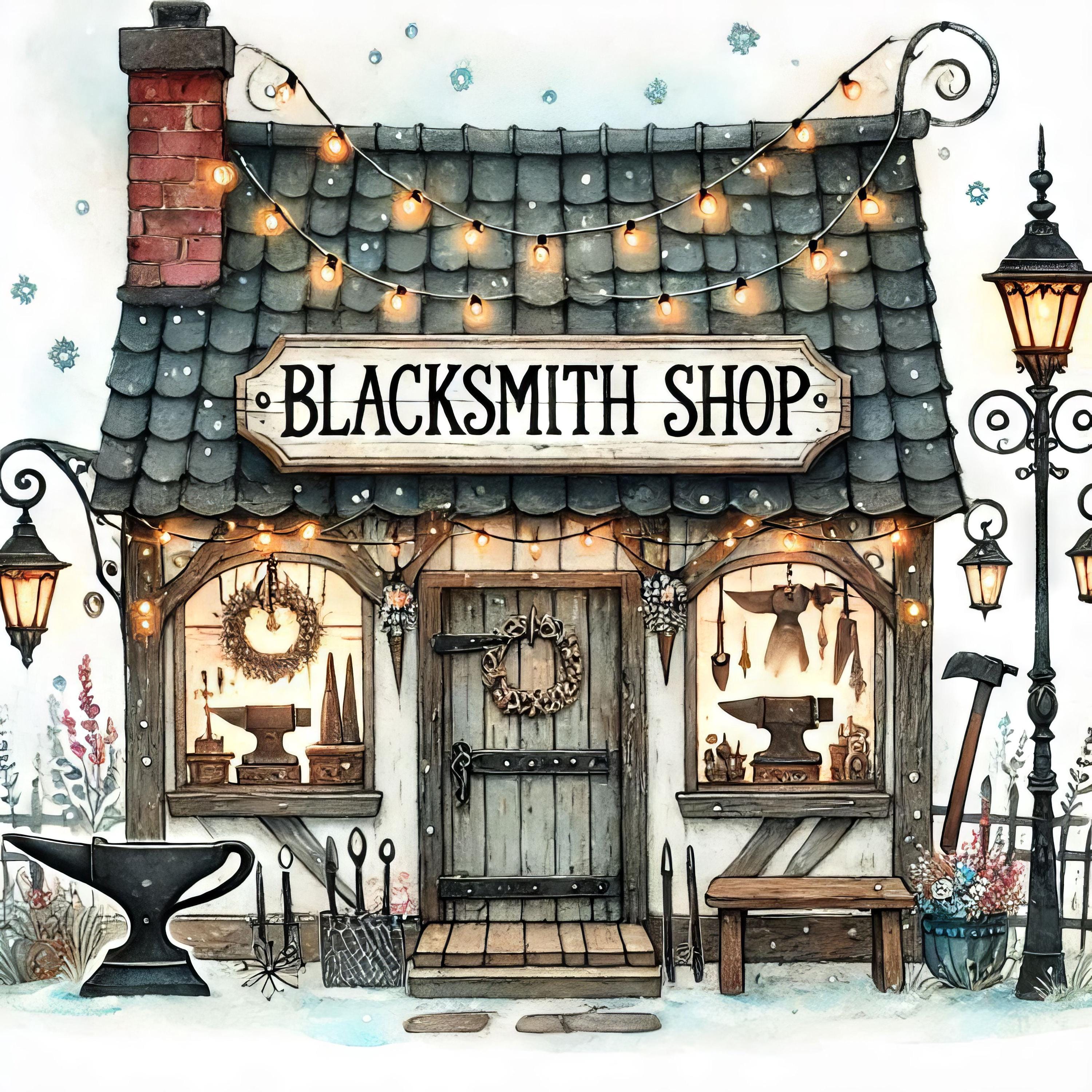 Blacksmith Shop 10 High Res Watercolor Jpgs Junk Journaling ...