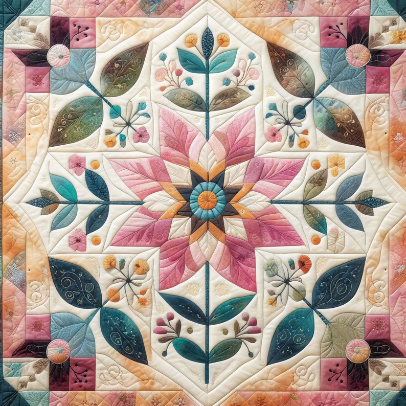 Flower Quilt #2 Clip Art Bundle 10 High Res Watercolor Jpgs for Junk ...