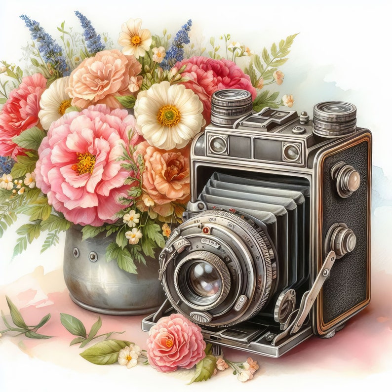 Vintage Camera: Clip Art, 10 High Res Watercolor Jpgs, Junk Journaling ...