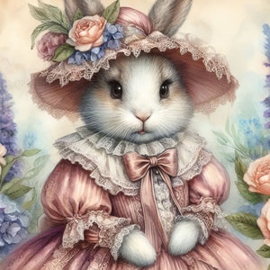 Victorian Lady Bunnies: Clip Art Bundle 10 High Res Watercolor Jpgs for ...