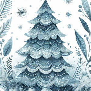 Nordic Blue Christmas Tree Clipart Bundle 10 High Res Watercolor Jpgs ...