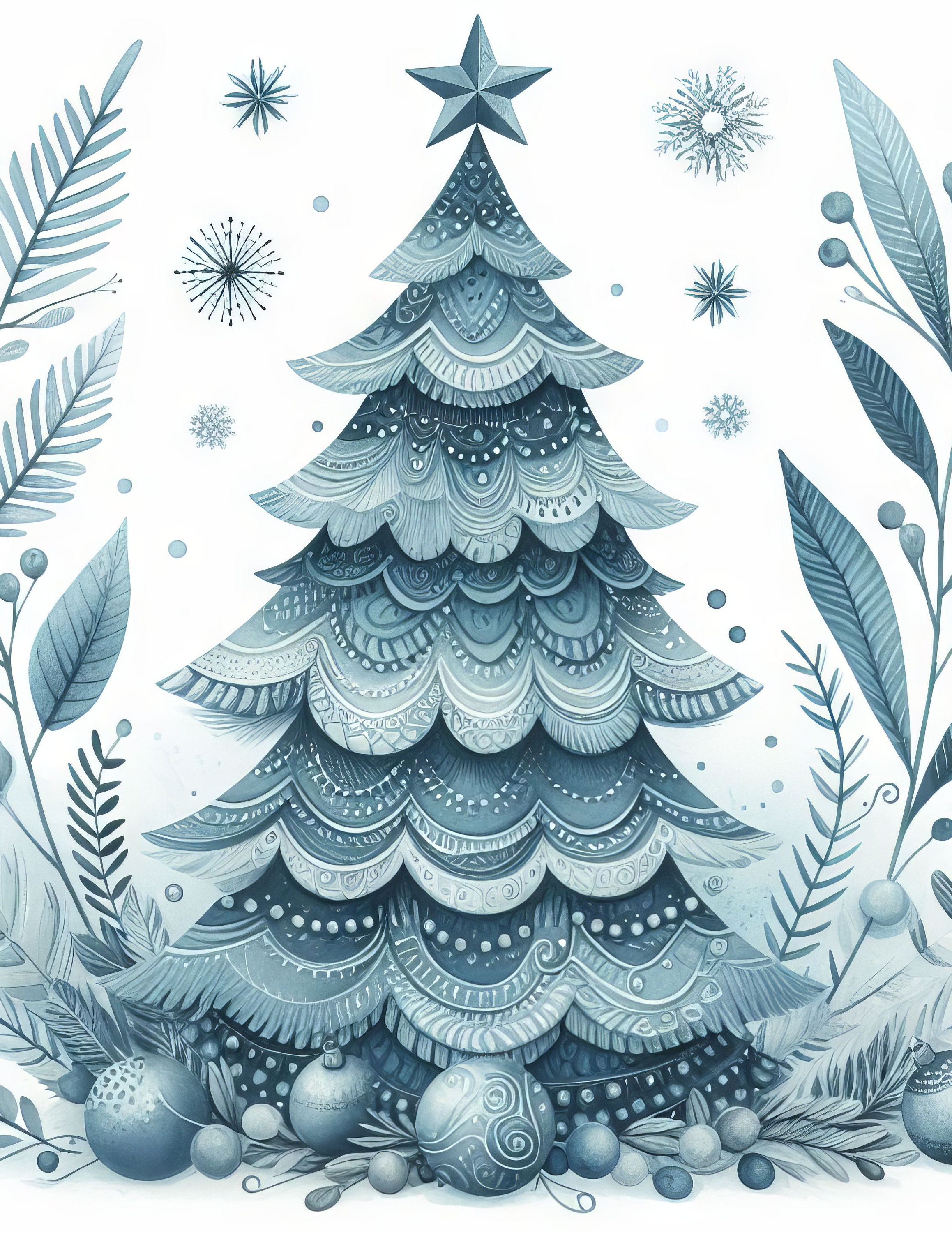 Nordic Blue Christmas Tree Clipart Bundle 10 High Res Watercolor Jpgs ...