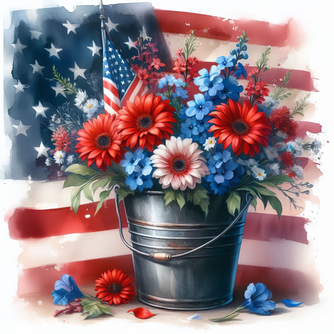 Patriotic Flowers: Clipart 10 High Res Watercolor Jpegs for Junk ...
