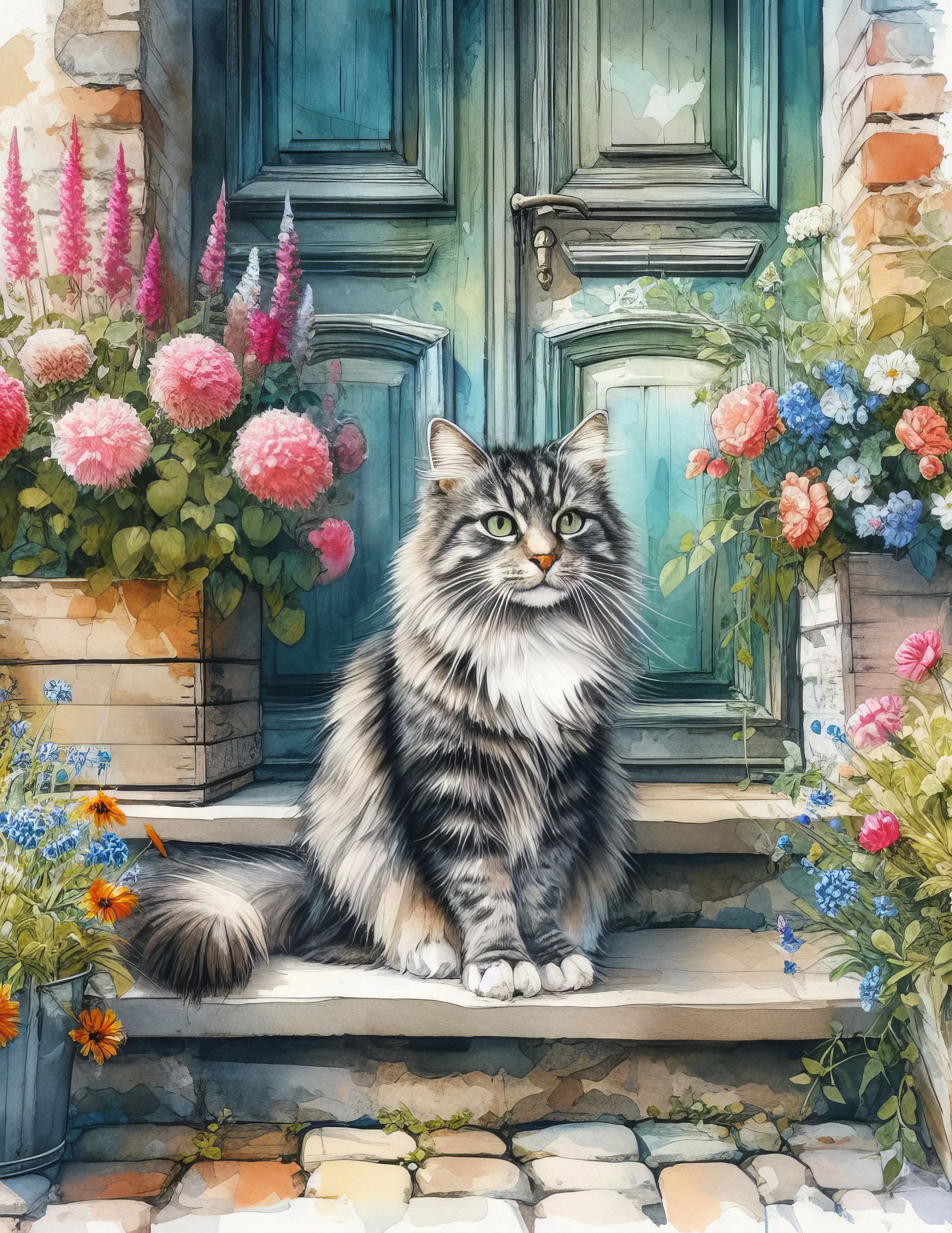 Waiting Cat Clip Art Bundle 10 High Res Watercolor Jpgs for Junk ...