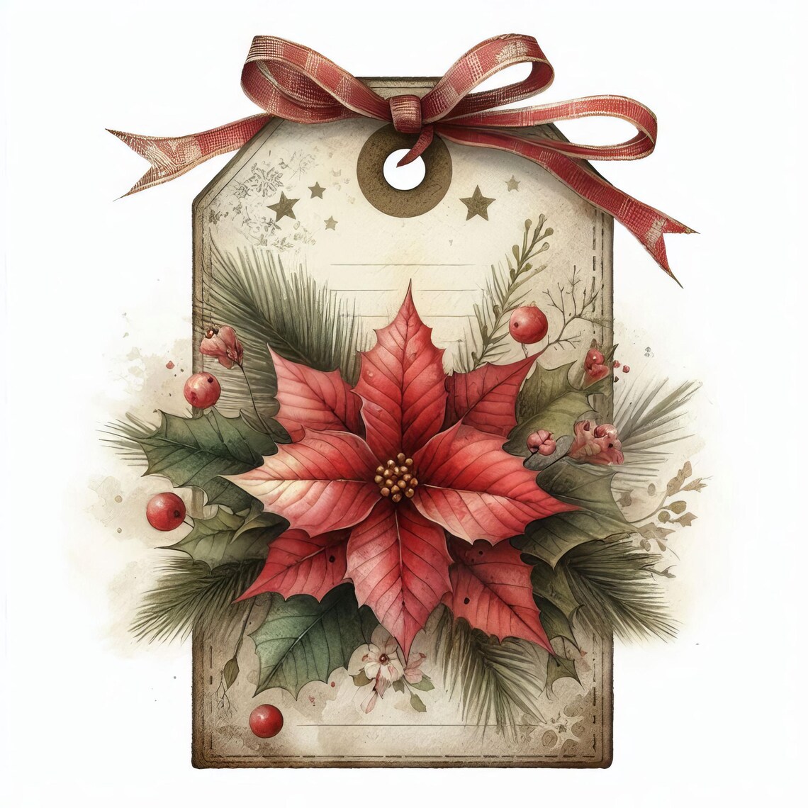 Rustic Poinsettia Christmas Tags: 10 High Res Watercolor Jpgs, Junk ...