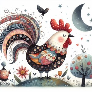 Calico Rooster Clip Art 10 High Res Watercolor Jpgs for Junk Journaling ...