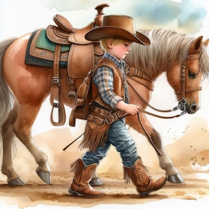 Little Boy With Horse Clip Art Bundle 10 High Res Watercolor Jpgs Junk ...