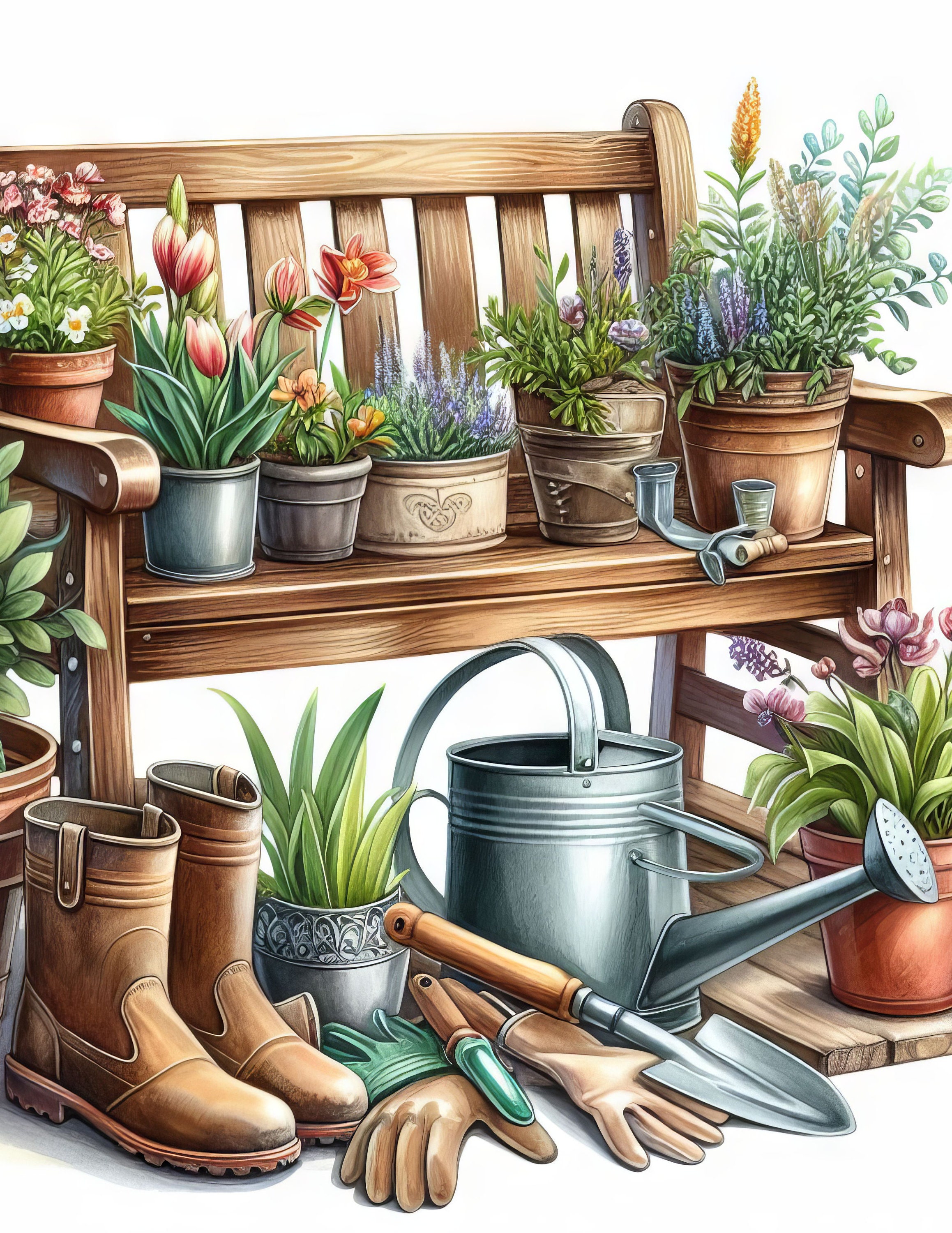 Gardening Tools Clip Art Kit 10 High Res Watercolor Jpgs for Junk ...