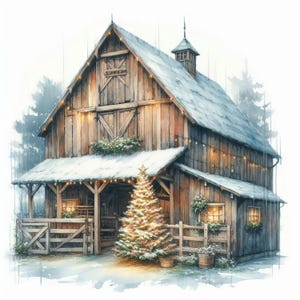 Christmas on the Farm Clip Art 10 High Res Watercolor Jpgs Junk ...
