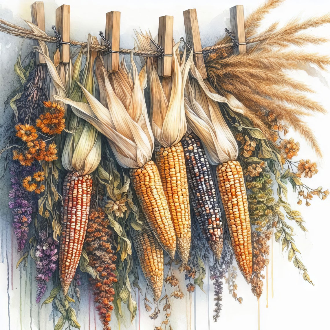 Dried Corn Clip Art 10 High Res Watercolor Jpgs for Junk Journaling ...