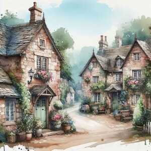 Rustic Village 10 High Res Watercolor Jpgs for Junk Journaling ...