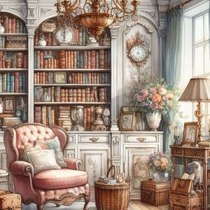 Country Manor Library 10 High Res Watercolor Jpgs for Junk Journaling ...