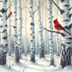 Birch Trees With Cardinal Clip Art Bundle 10 High Res Watercolor Jpgs ...