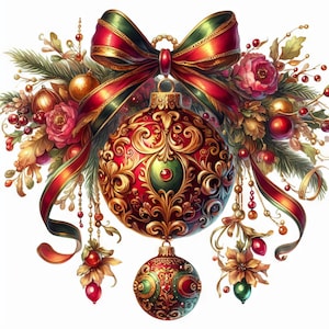 Exquisite Red Ornaments: 10 High Res Watercolor Jpgs, Junk Journaling ...