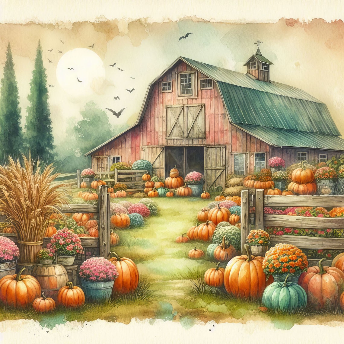 Pumpkin Patch: Clip Art, 10 High Res Watercolor Jpgs, Junk Journaling ...
