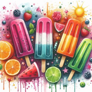 Yummy Summer Popsicles Clip Art 10 High Res Watercolor Jpgs for Junk ...