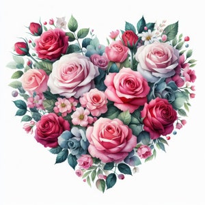 Floral Rose Heart Clip Art Bundle 10 High Res Watercolor Jpgs for Junk ...