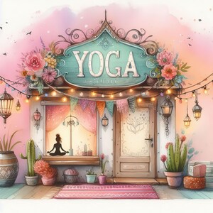 Yoga Studio Clip Art 10 High Res Watercolor Jpgs Junk Journaling ...