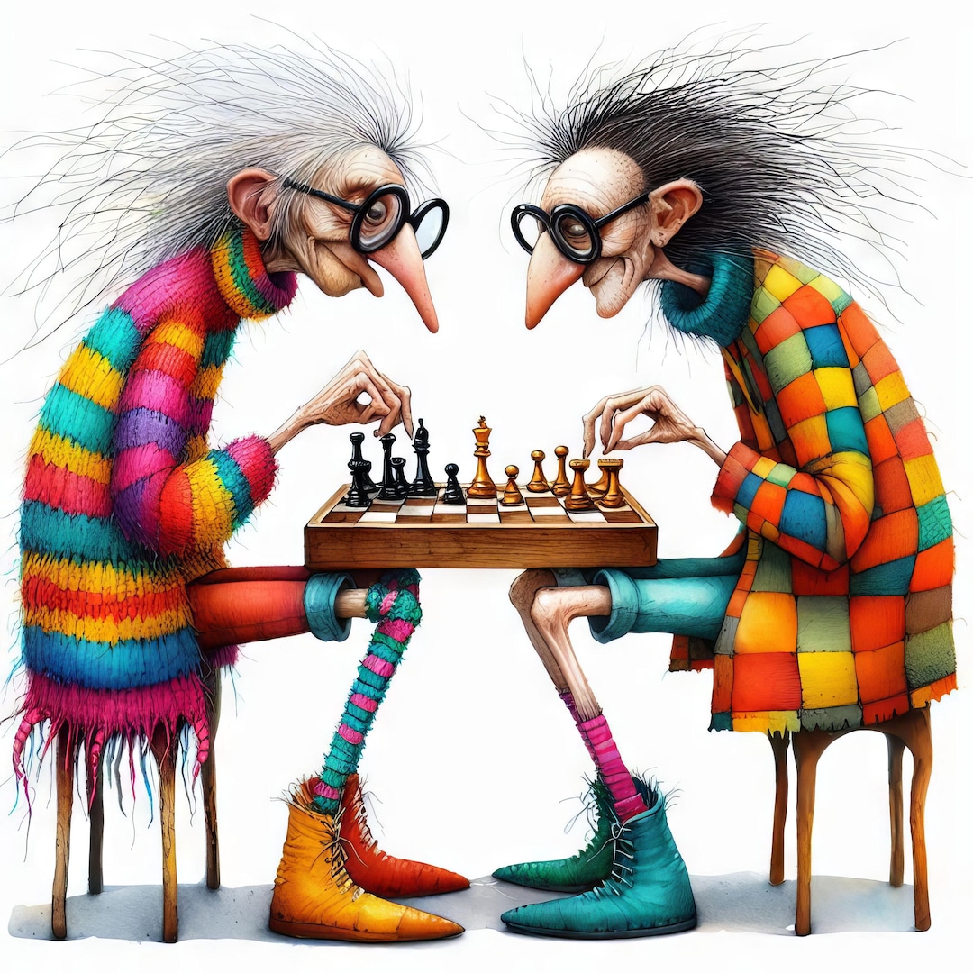 Quirky Chess Game 10 High Res Watercolor Jpgs for Junk Journaling ...