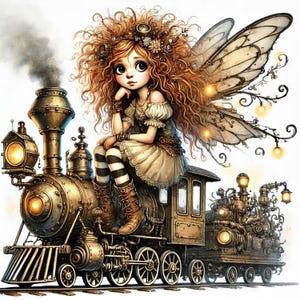 Steampunk Fairy and Train 10 High Res Watercolor Jpgs Junk Journaling ...