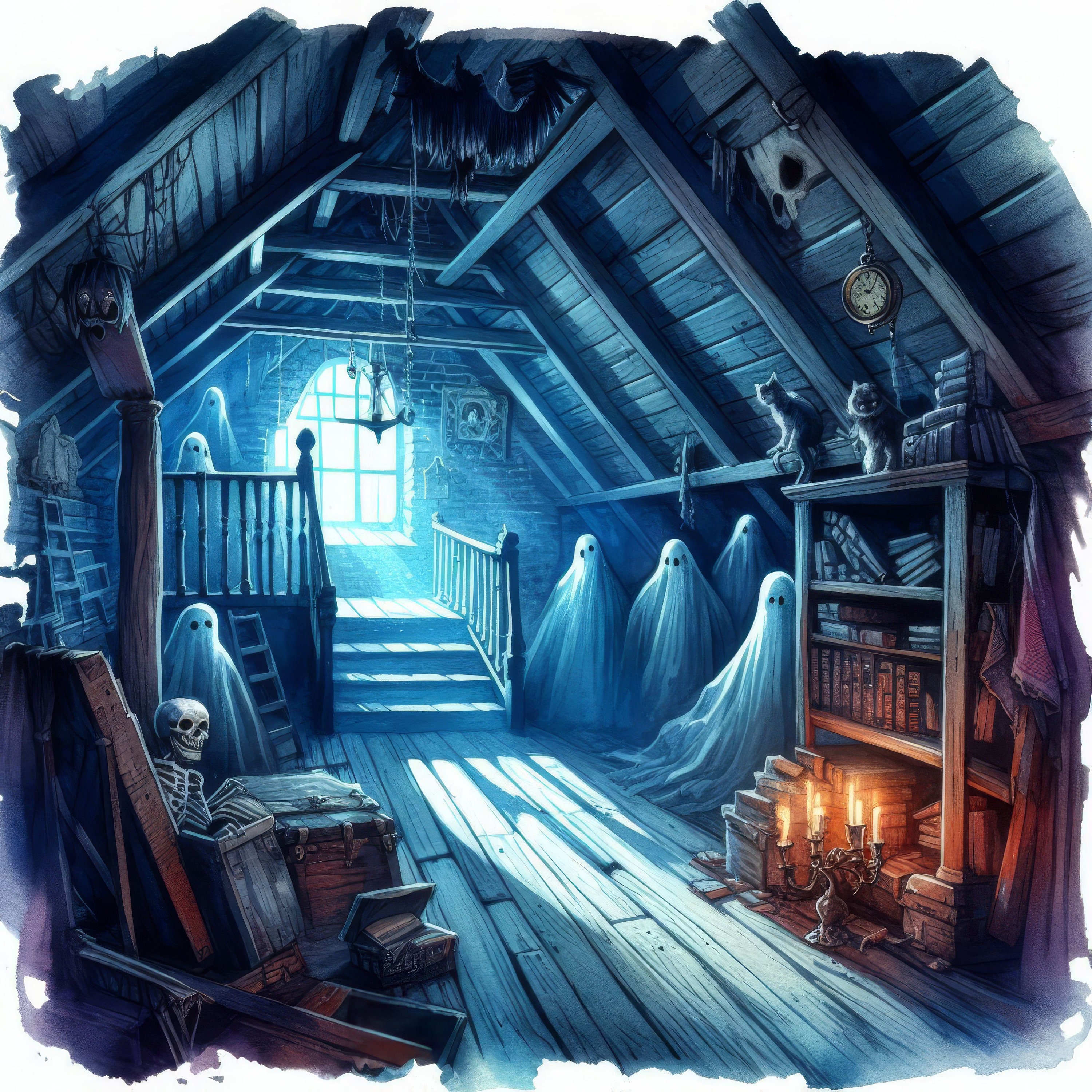 Haunted Attic: Clip Art, 10 High Res Watercolor Jpgs, Junk Journaling ...
