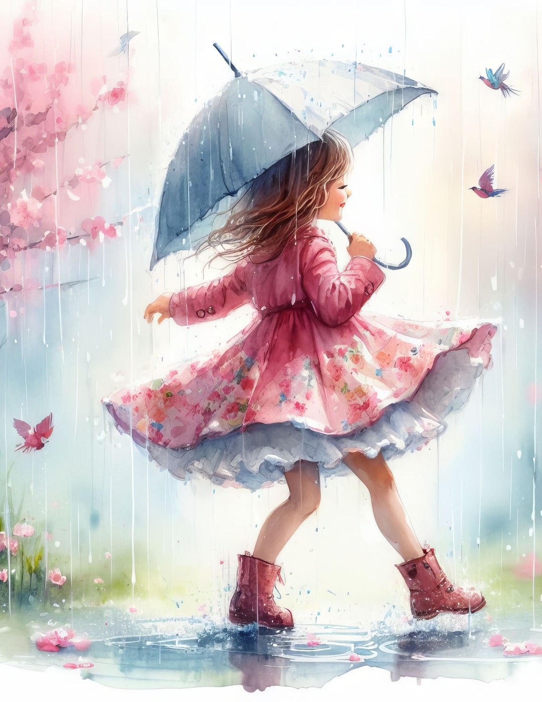Dancing in the Spring Rain Clip Art Kit 10 High Res Watercolor Jpgs for ...