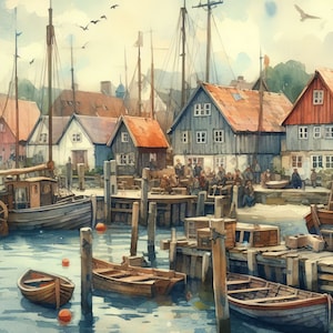 The Harbor Clip Art Kit 10 High Res Watercolor Jpgs for Junk Journaling ...