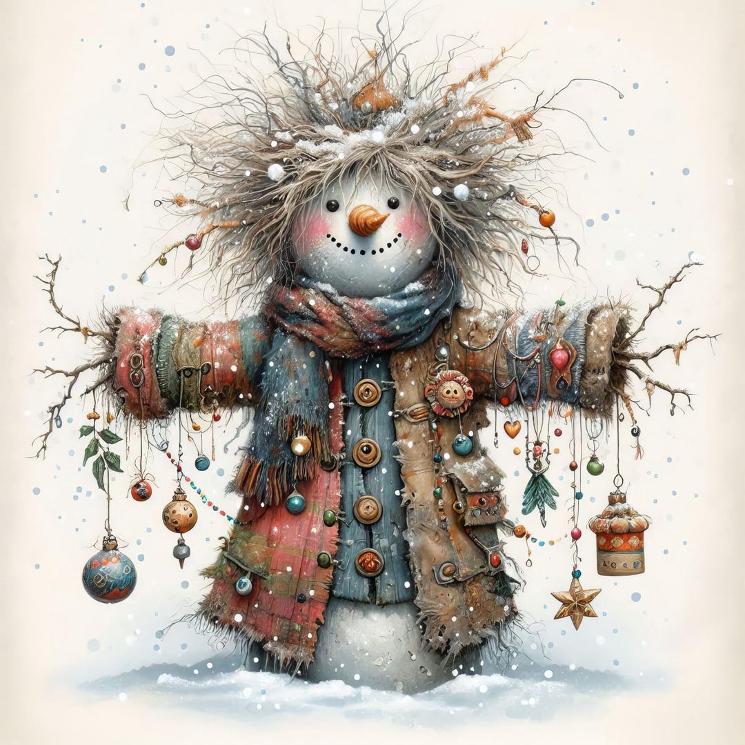 Boho Christmas Snowman: Clip Art 10 High Res Watercolor Jpgs for Junk ...