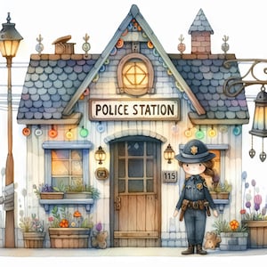 Police Station: 10 High Res Watercolor Jpgs Junk Journaling ...