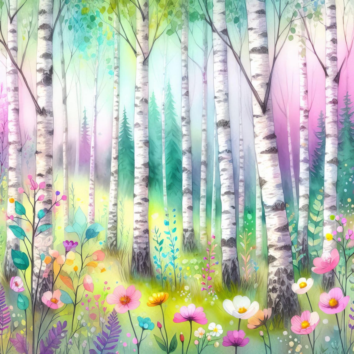 Whimsical Birch Forest 10 High Res Watercolor Jpgs Junk Journaling ...