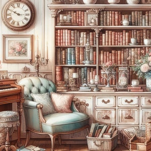 Country Manor Library 10 High Res Watercolor Jpgs for Junk Journaling ...