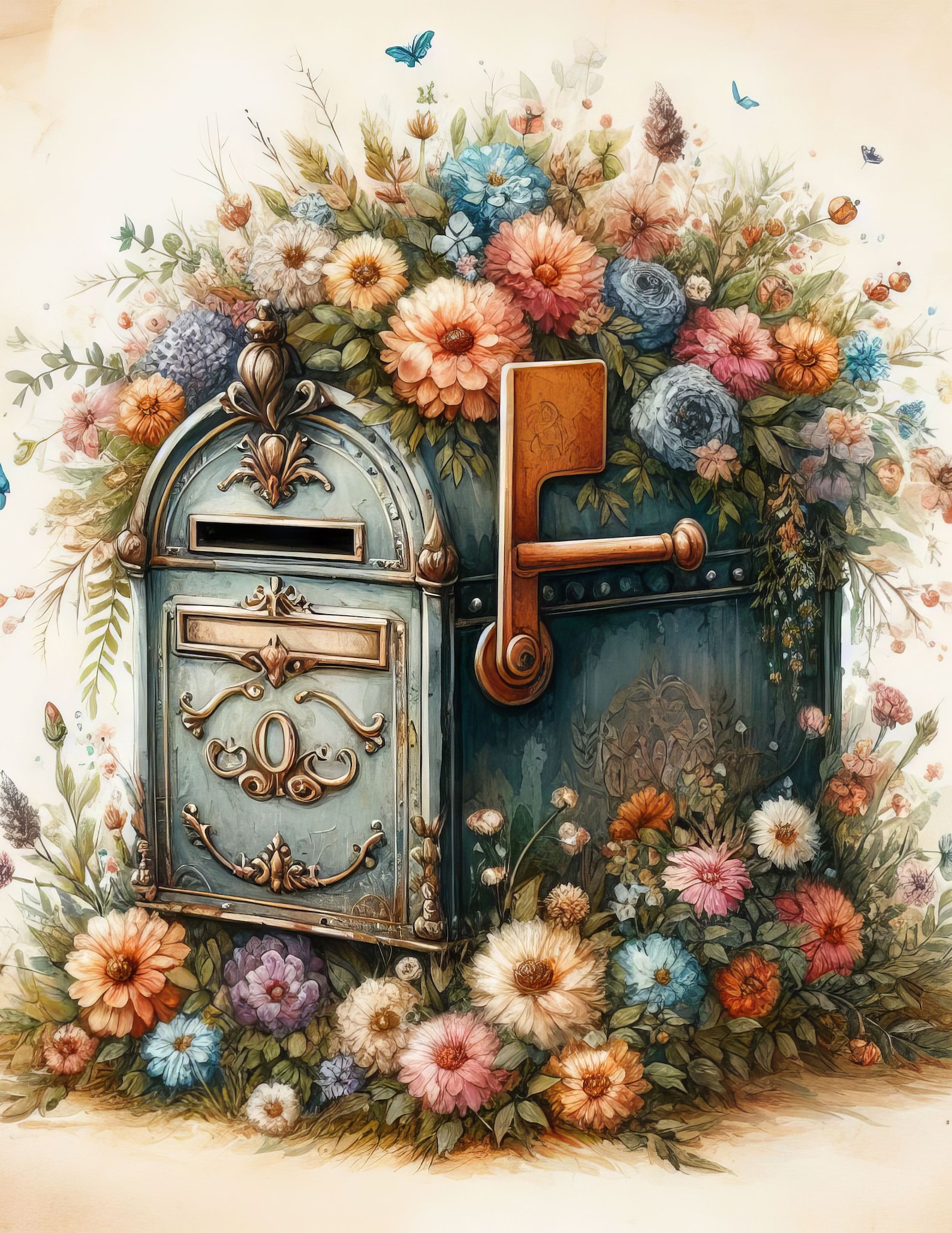 Vintage Mailbox With Flowers Clip Art Bundle 10 High Res Watercolor ...