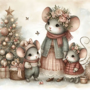 Christmas Mice Family: Clip Art 10 High Res Watercolor Jpgs Junk ...