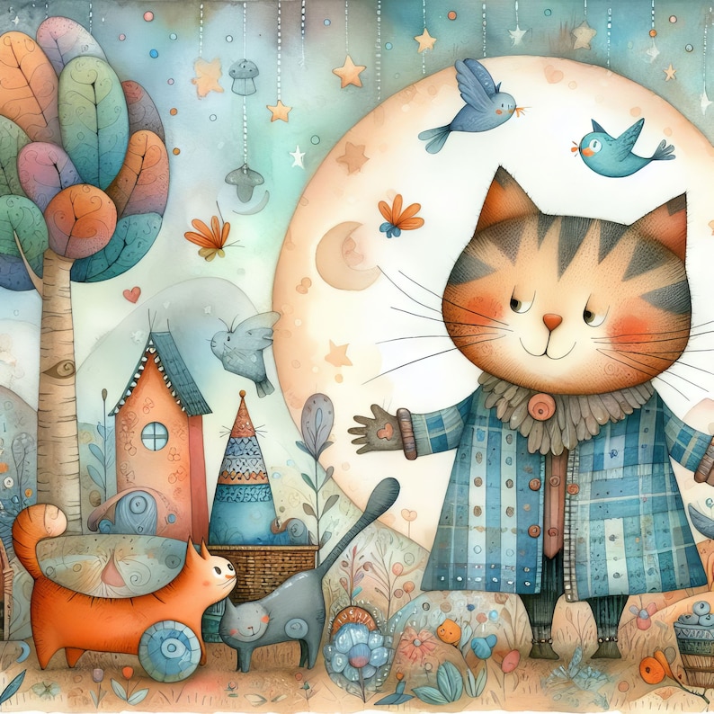 Whimsical Cats Clip Art 10 High Res Watercolor Jpgs for Junk Journaling ...