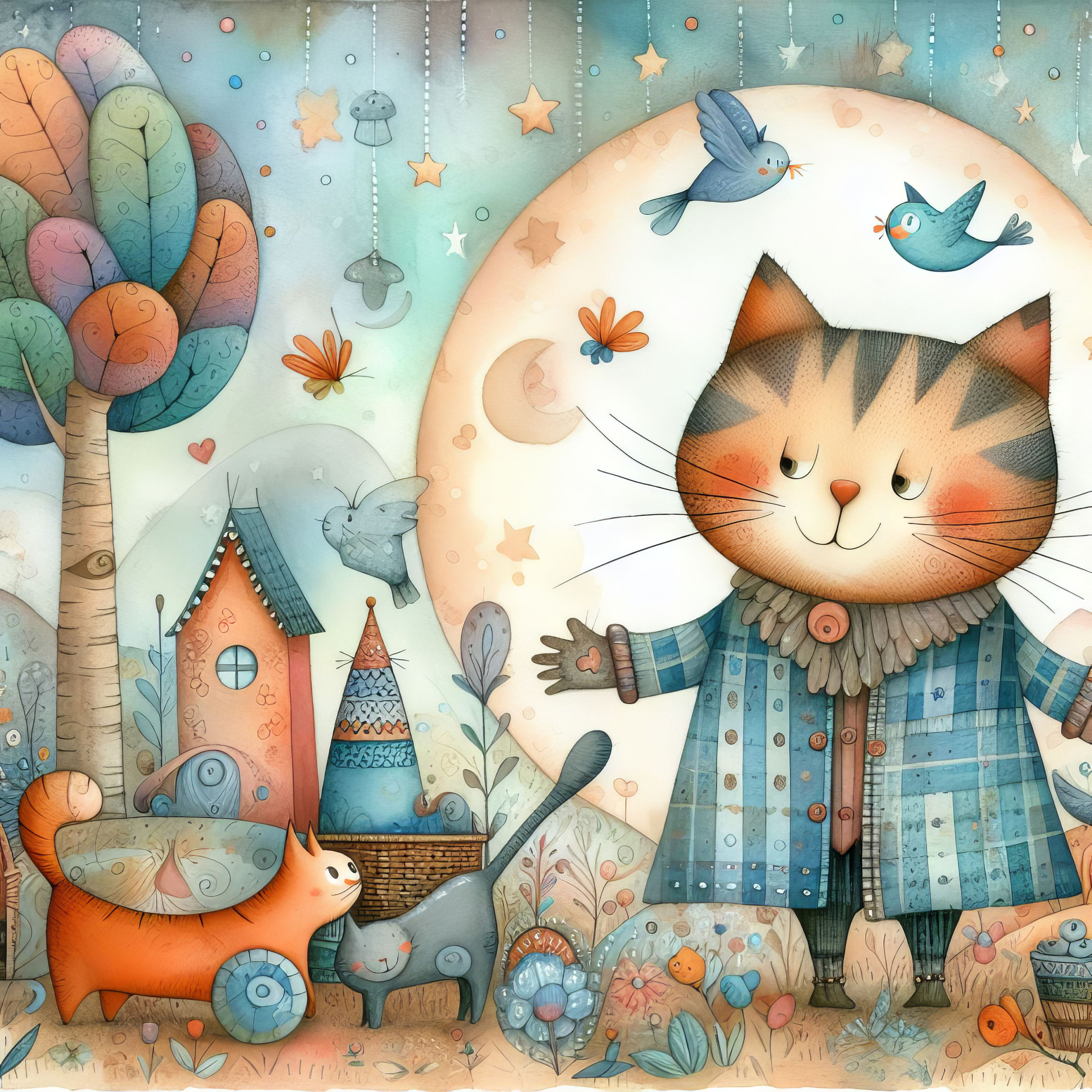 Whimsical Cats Clip Art 10 High Res Watercolor Jpgs for Junk Journaling ...