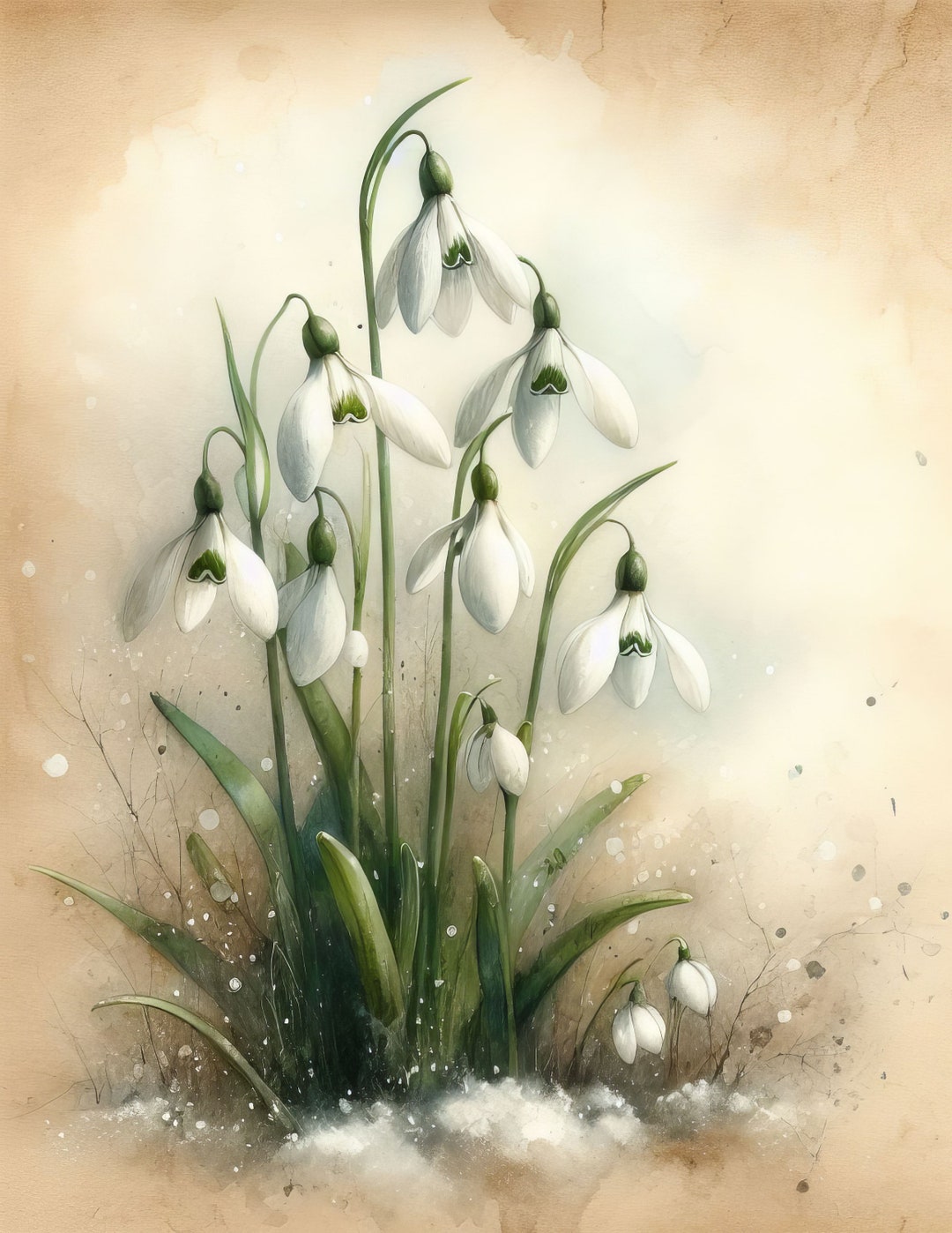 Snowdrop Flowers Clipart Bundle 10 High Res Watercolor Jpgs for Junk Journaling, Scrapbook ...