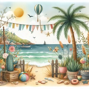 Whimsical Beach Vacation Clip Art 10 High Res Watercolor Jpgs for Junk ...