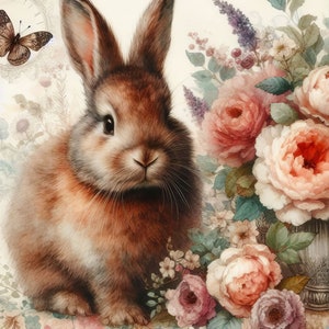Vintage Brown Rabbit Clipart Bundle 10 High Res Watercolor Jpgs for ...