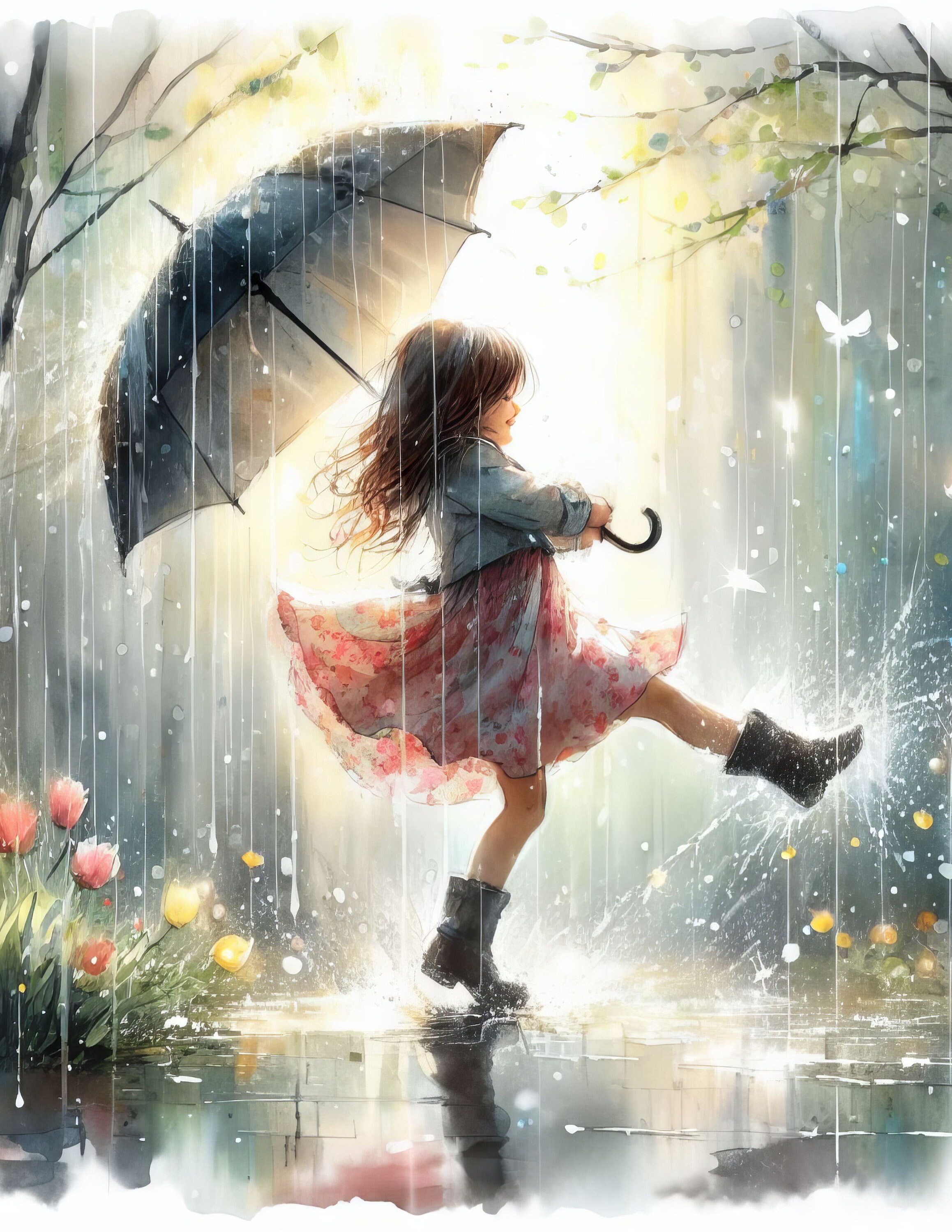 Dancing in the Spring Rain Clip Art Kit 10 High Res Watercolor Jpgs for ...